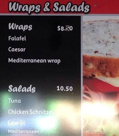 Menu at Cafe Cino, Adelaide