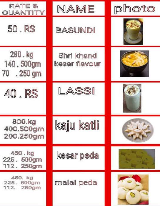 Menu of Maha Laxmi Dairy Farm, Sakinaka, Mumbai