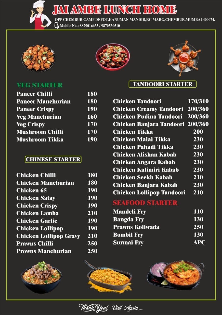 Menu of Jai Ambe Bar & Restaurant, Chembur, Mumbai