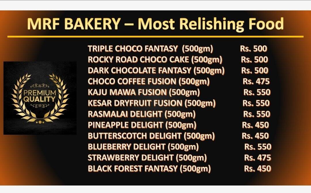 Menu of MRF Bakery, Nigdi, Pune