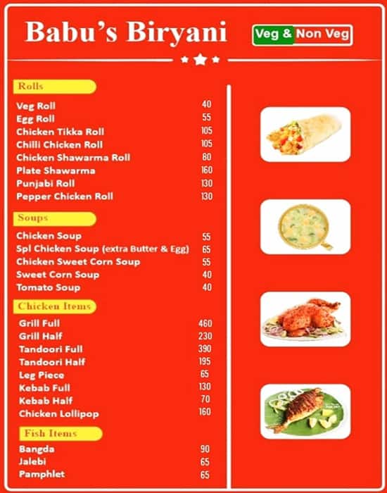 Menu of Babu's Biryani, Peenya, Bangalore
