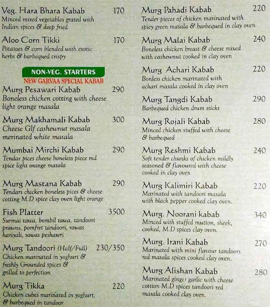 Menu at New Garvaa Restaurant, Thane, Bhayander Pada