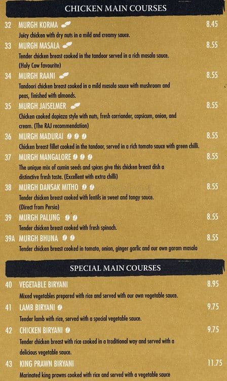 Menu at Holy Cow - Fine Indian Food - Indian Takeaway in Balham, London ...