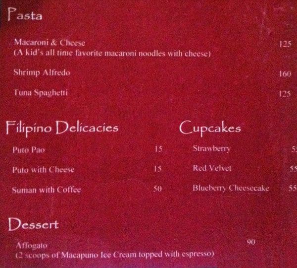 Menu at The Coffee Lab cafe, Makati