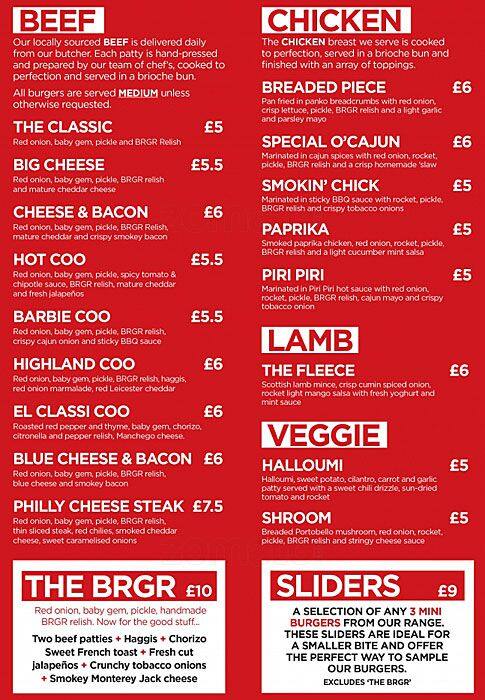 BRGR Menu, Menu for BRGR, West End, Glasgow - Zomato UK