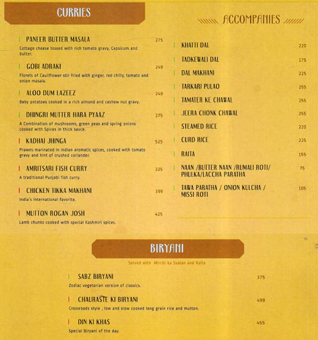 Menu at M Bar, Hyderabad