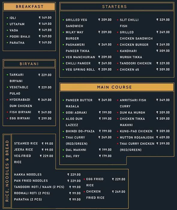 Menu at M Bar, Hyderabad