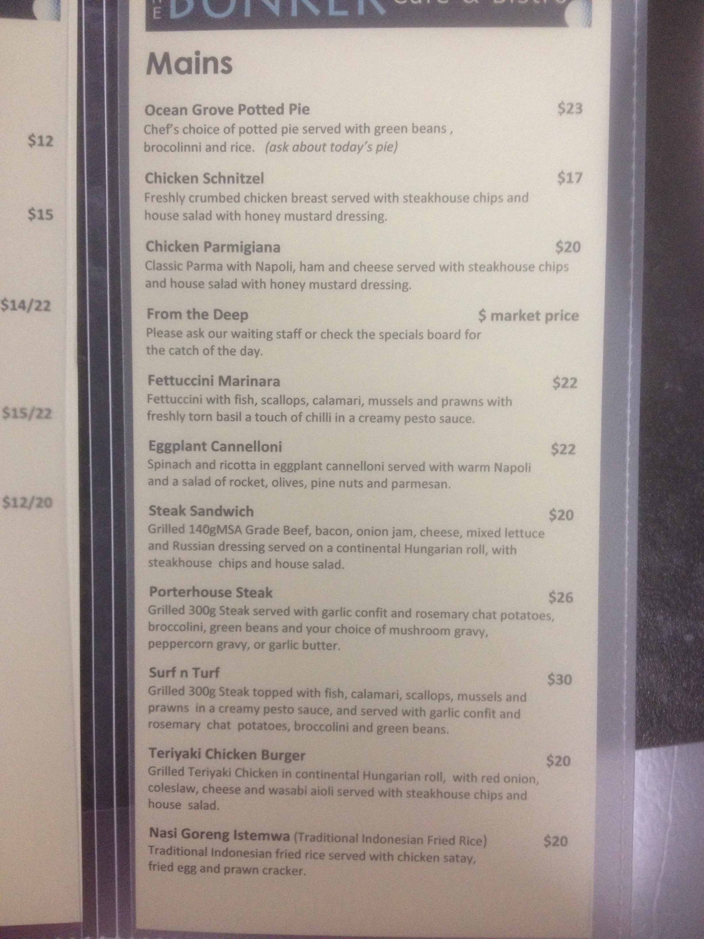 Menu at Ocean Grove Golf Club, Ocean Grove