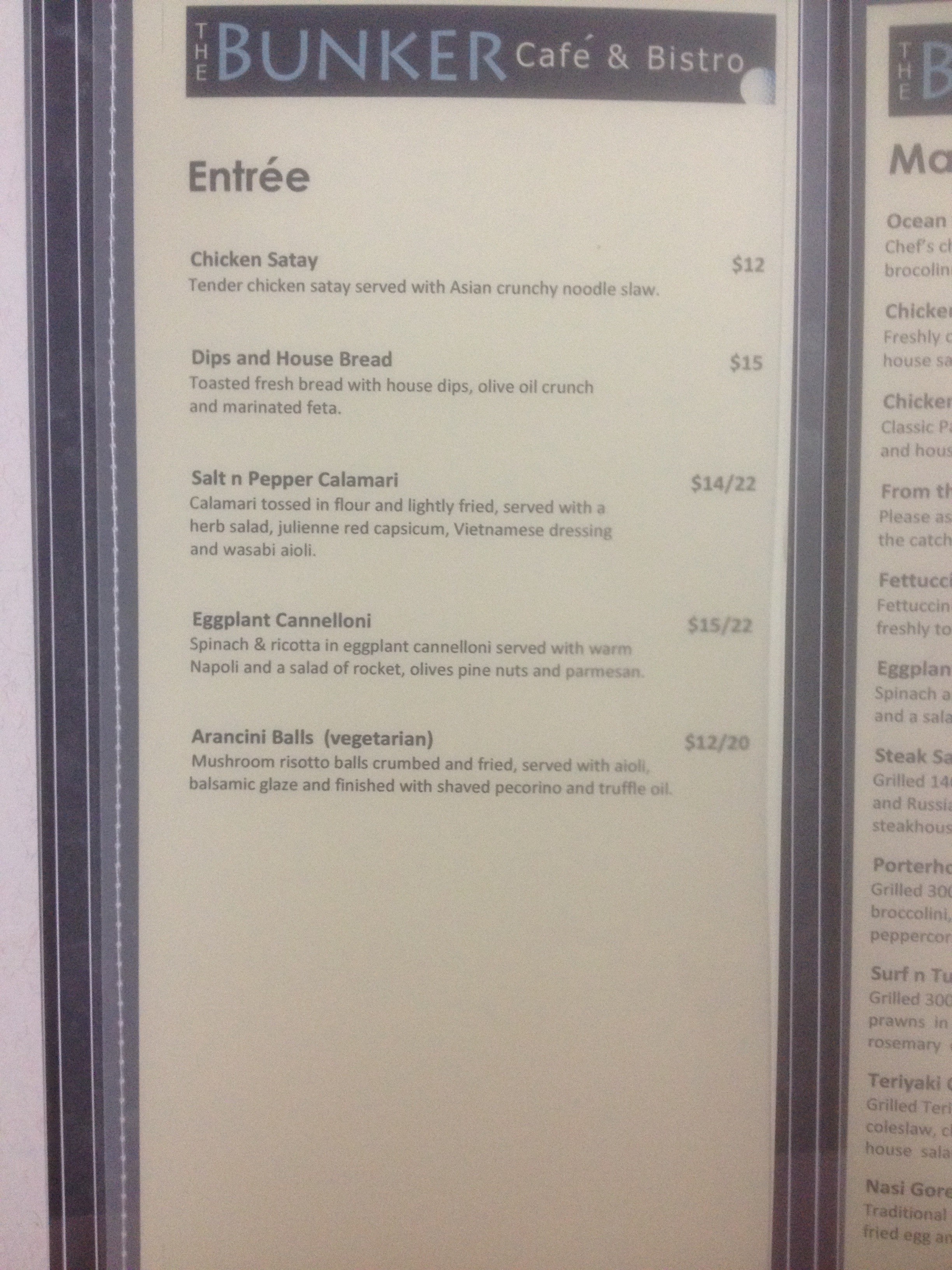 Menu at Ocean Grove Golf Club, Ocean Grove