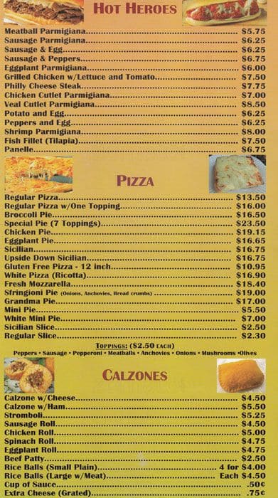 Menu at Leone's Pizzeria, New York City