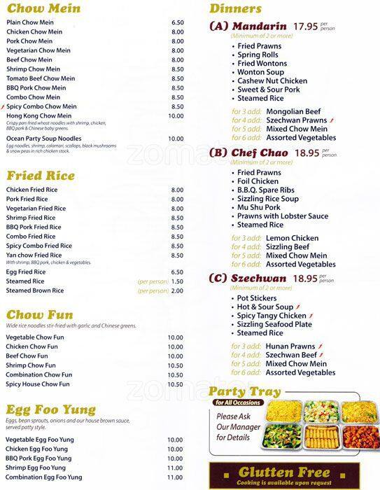 Menu at Chef Chao restaurant, Moraga