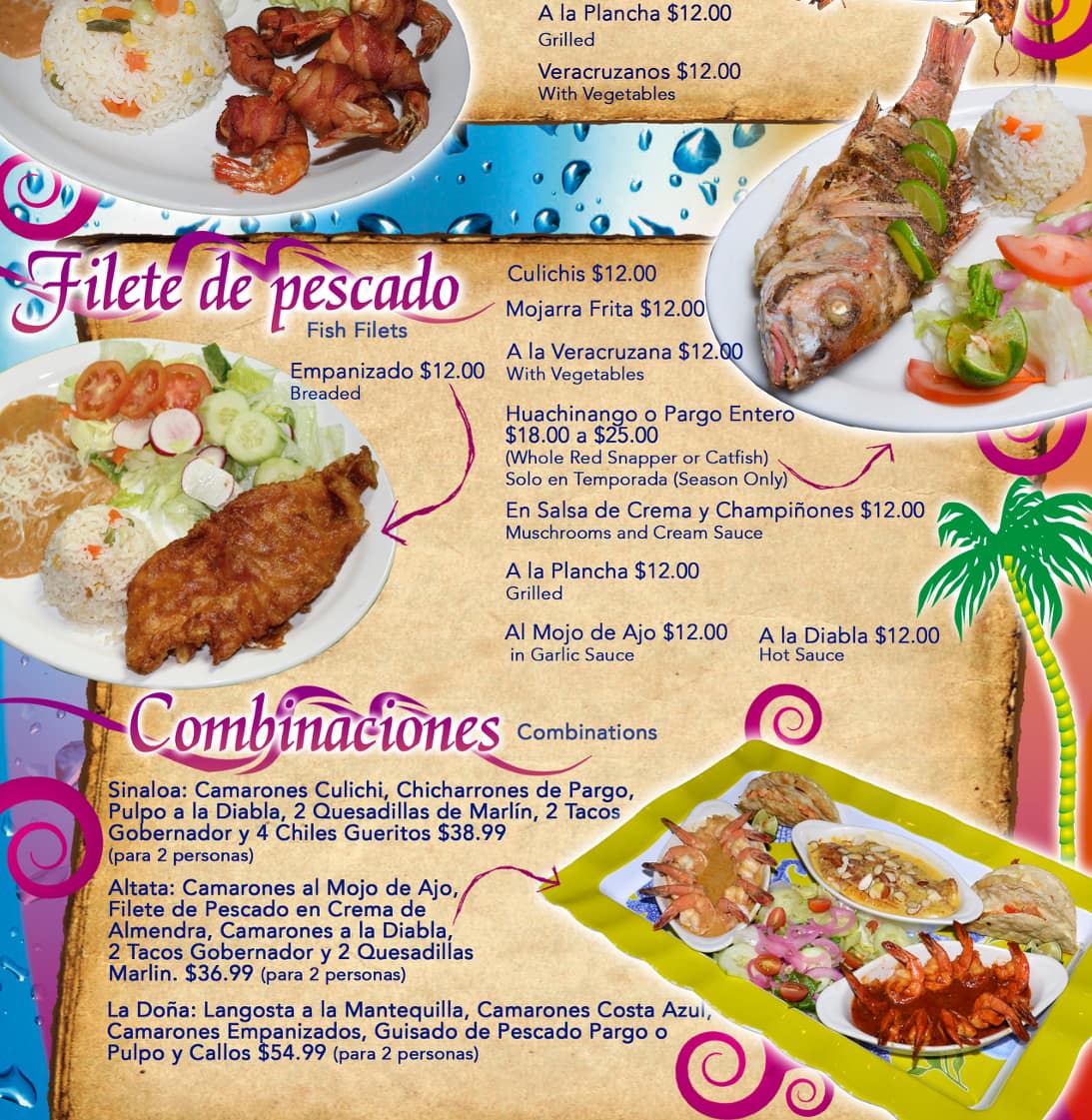 Menu at Mariscos Altata restaurant, Phoenix, W Indian School Rd