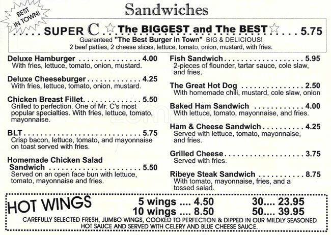 Menu at Mr C's Restaurant, Concord, Concord Pkwy N