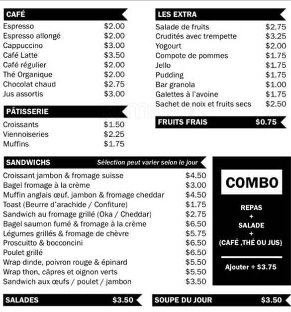 Menu at Cafe Bistro Non Solo Pane, Montreal