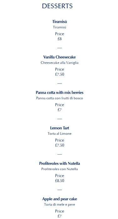 Menu at Casa Di Stefano pub & bar, London, 19-20 Dover St