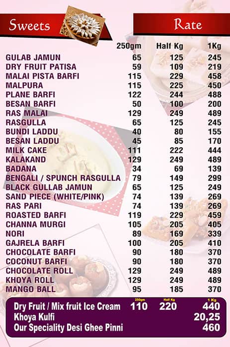 Menu of Khalsa Ice Cream, Ludhiana Junction, Ludhiana