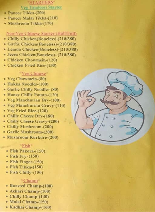 Menu of K.K. Di Hatti, Trikuta Nagar, Jammu