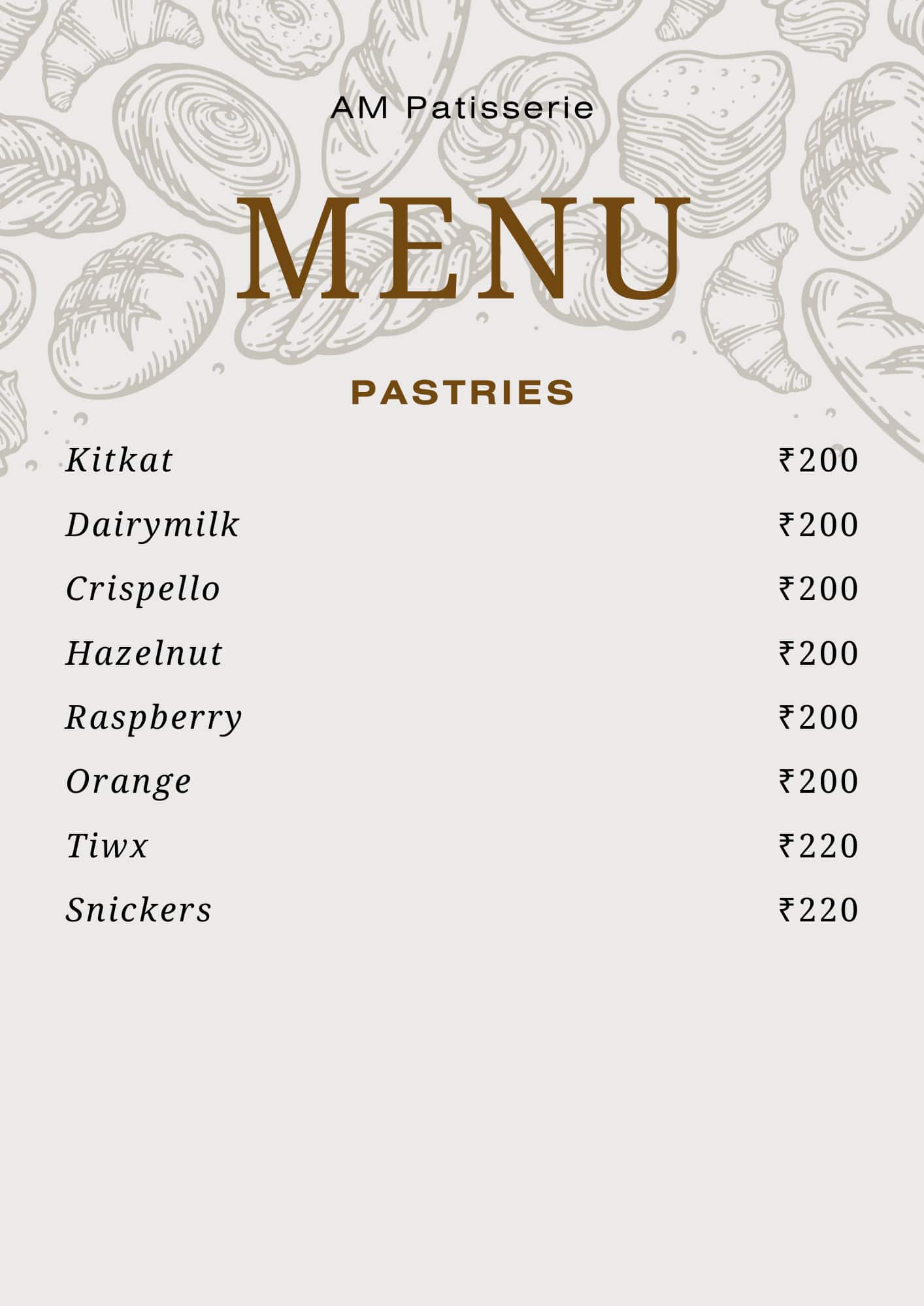 Menu of AM Patisserie, Grant Road, Mumbai