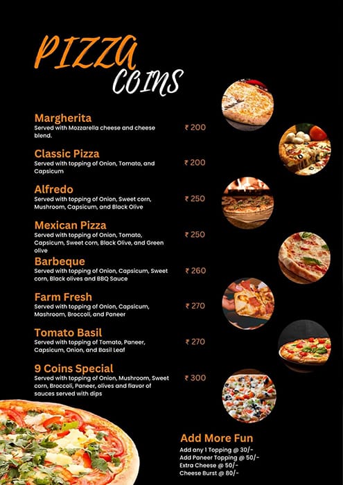 Menu of 9 Coins Cafe, Meerut Cantt, Meerut