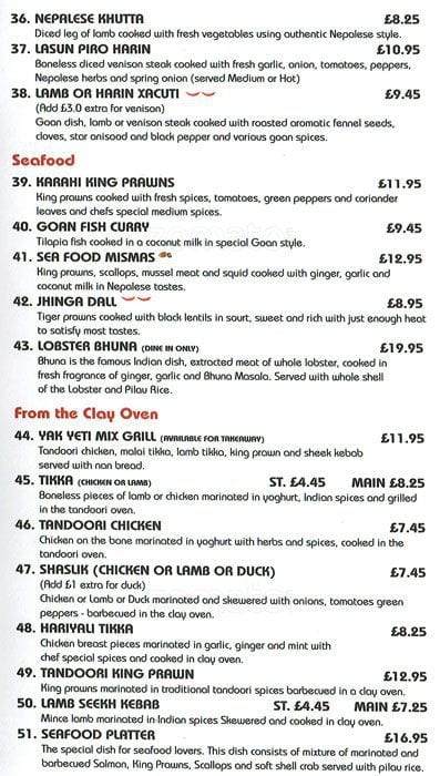 Menu at Eltham Yeti Restaurant, London