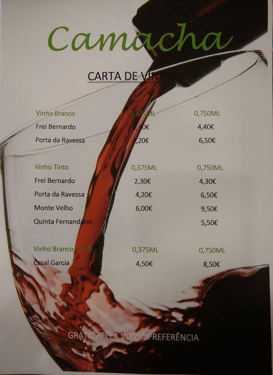 Menu at Camacha cafe, Lisbon