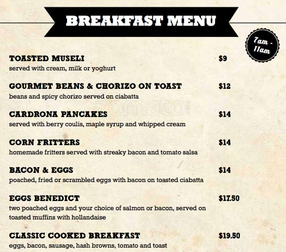 Menu at Cardrona Hotel Restaurant & Bar, Queenstown