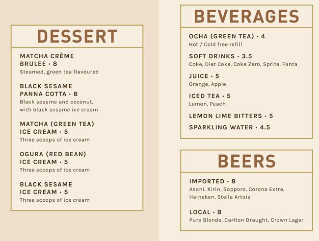 Menu at Gaijin Japanese Fusion restaurant, South Yarra