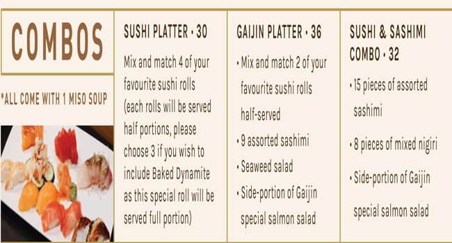 Menu at Gaijin Japanese Fusion restaurant, South Yarra