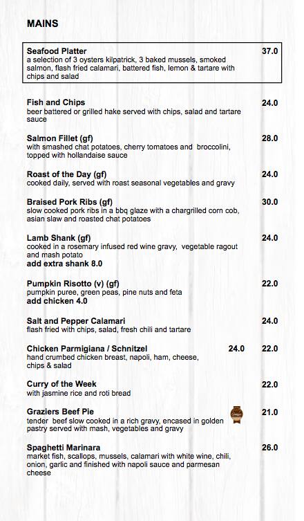 Carta del restaurante Boundary Hotel, Bentleigh East