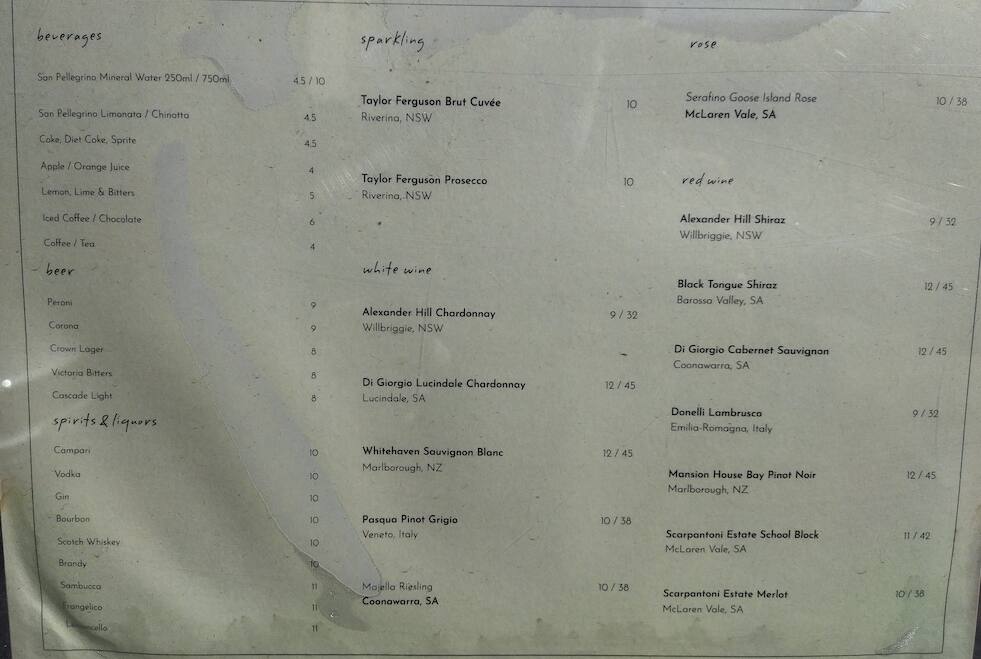 Menu at Topo Gigio restaurant, Toorak