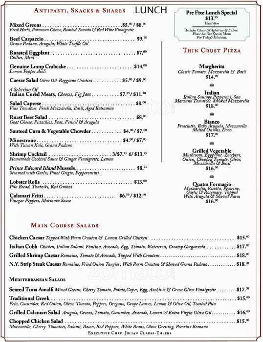 Trattoria Bianca a New York City: Foto del Menu con Prezzi - Urbanspoon ...