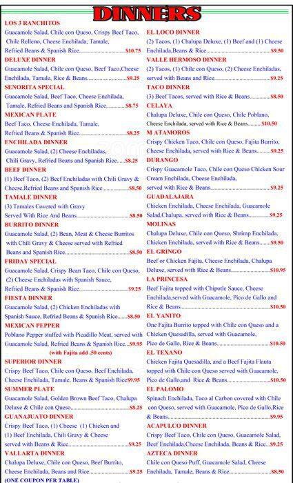Menu at Los 3 Ranchitos restaurant, The Woodlands, Kuykendahl Rd Suite 220