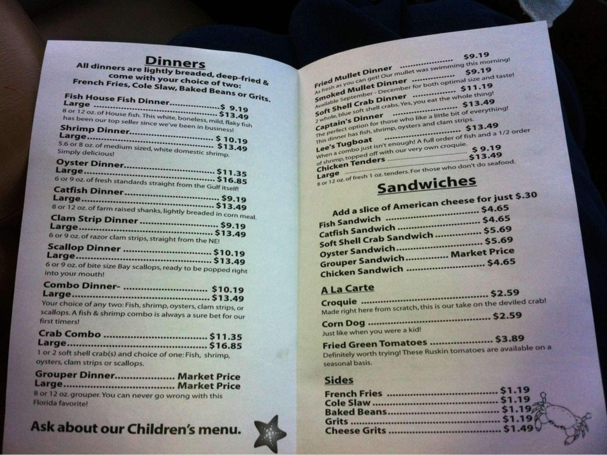Menu at Fish House restaurant, Ruskin, W Shell Point Rd