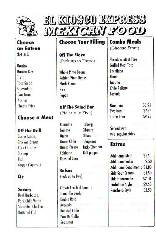 Menu at El Kiosco Express restaurant, Redlands