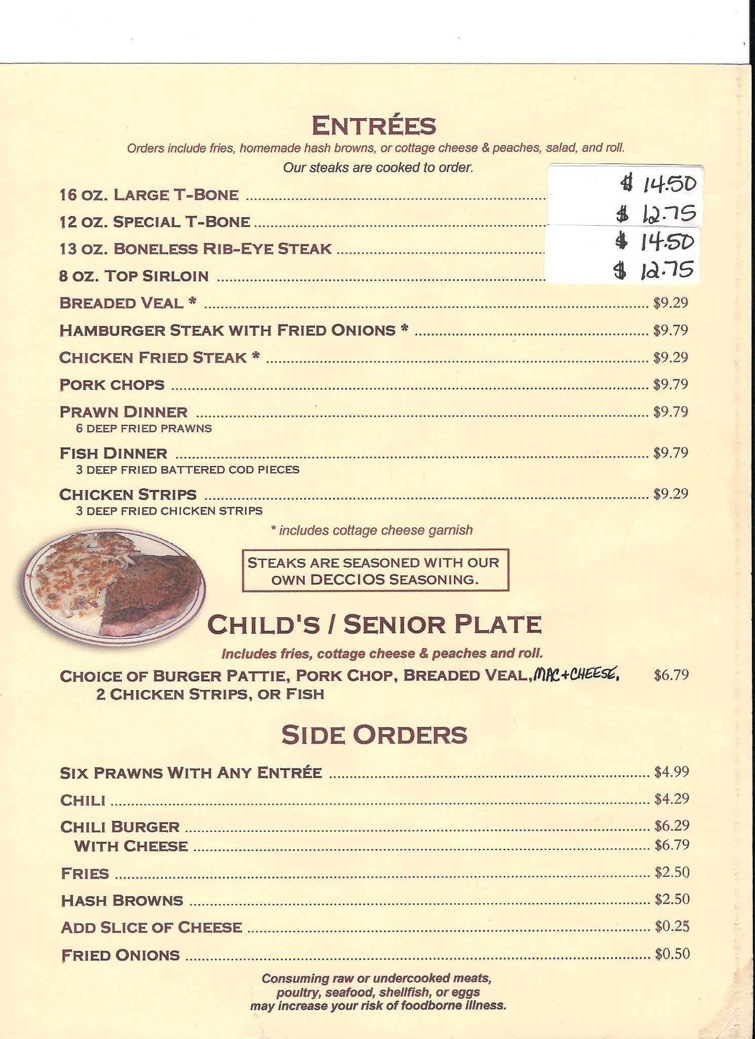 Menu at Jean's Cottage Inn steakhouse, Union Gap