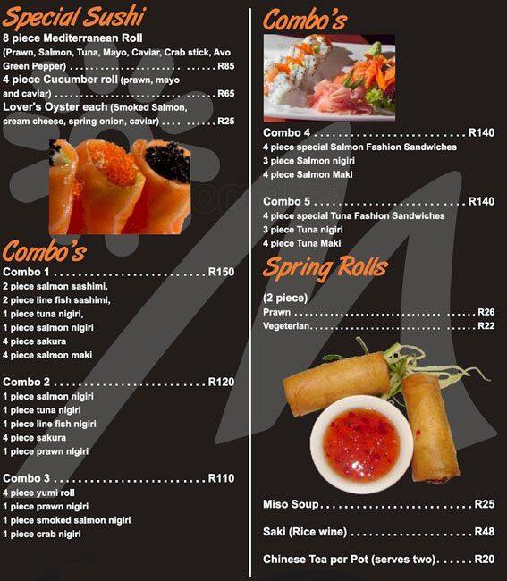 Menu at Meditarranean restaurant, Nelspruit