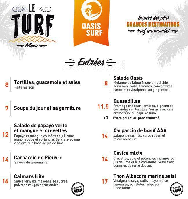 Menu at Resto-bar Le Turf @Oasis Surf, Brossard
