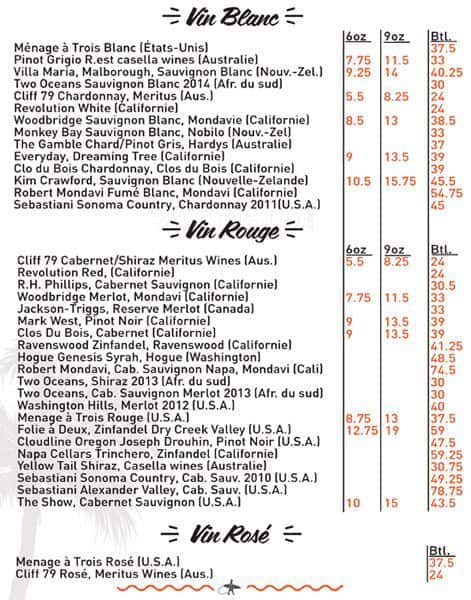 Menu at Resto-bar Le Turf @Oasis Surf, Brossard