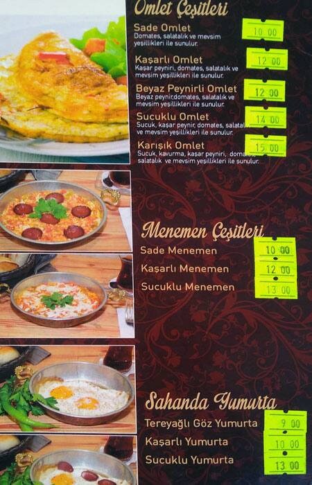 Menu at Metropol Pasta, Istanbul