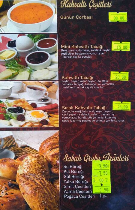 Menu at Metropol Pasta, Istanbul