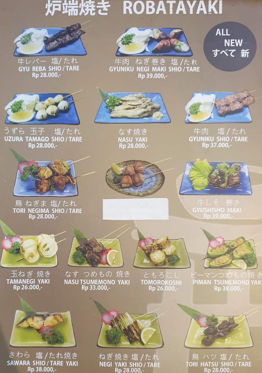 Menu at Matsuri Jiro restaurant, Bandung