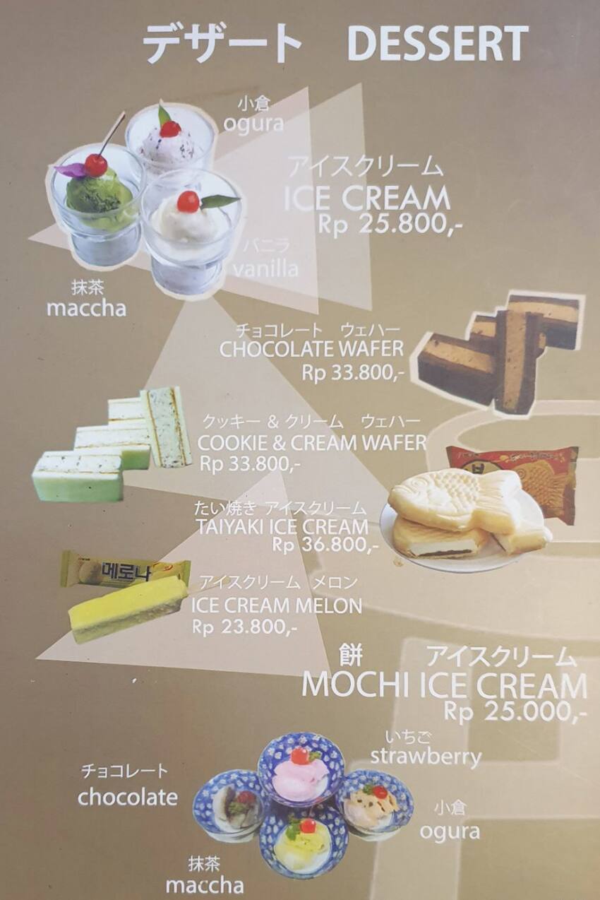 Menu at Matsuri Jiro restaurant, Bandung