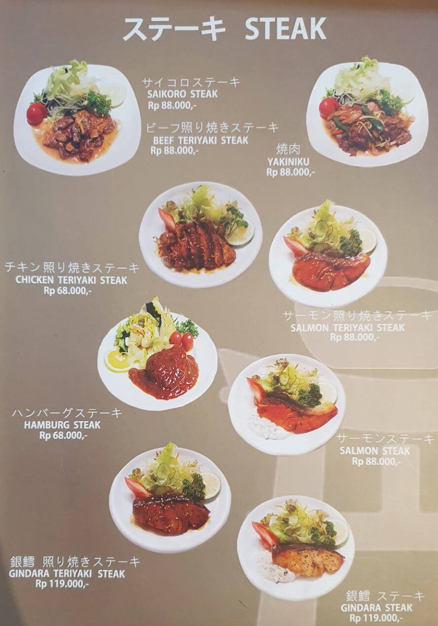 Menu at Matsuri Jiro restaurant, Bandung