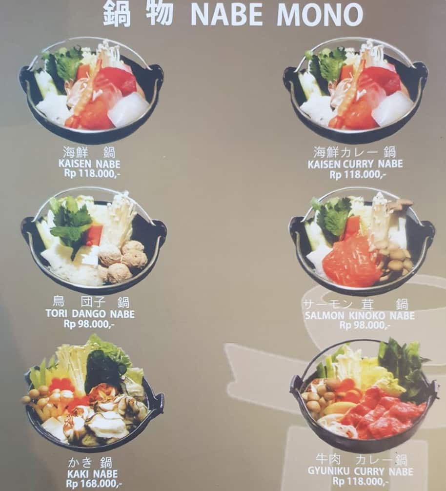 Menu at Matsuri Jiro restaurant, Bandung