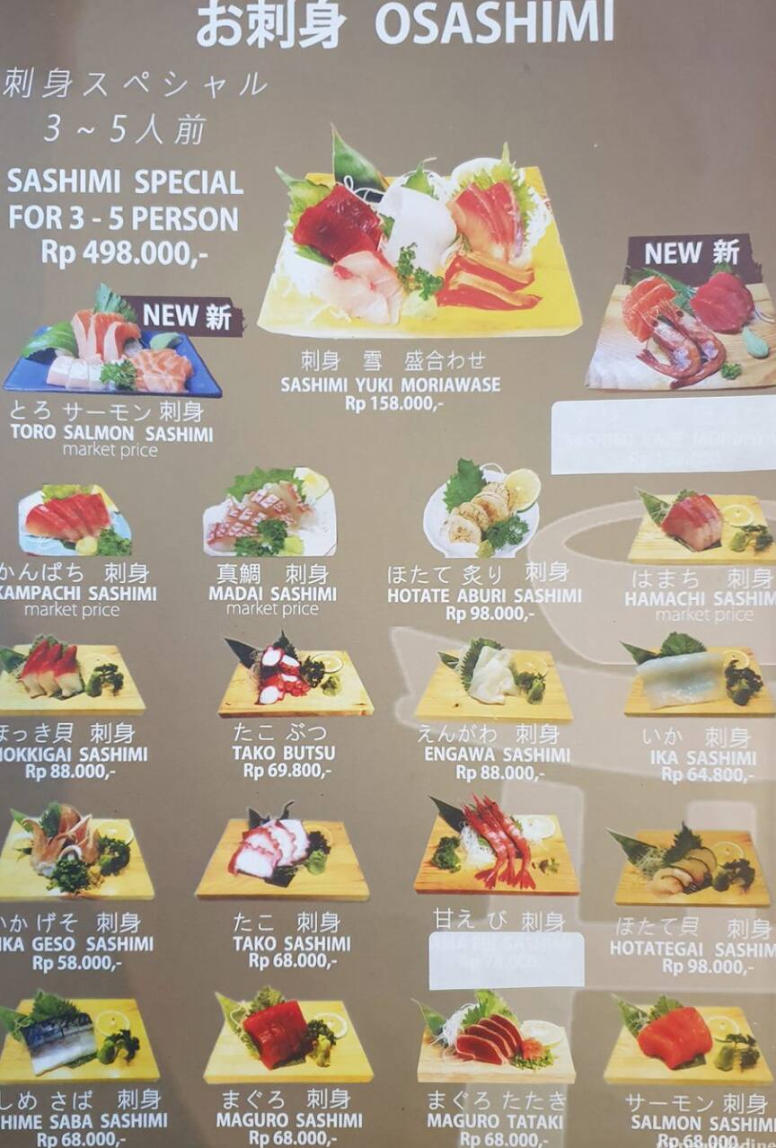 Menu at Matsuri Jiro restaurant, Bandung