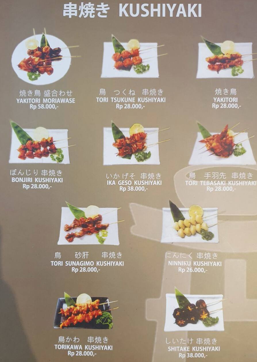 Menu at Matsuri Jiro restaurant, Bandung