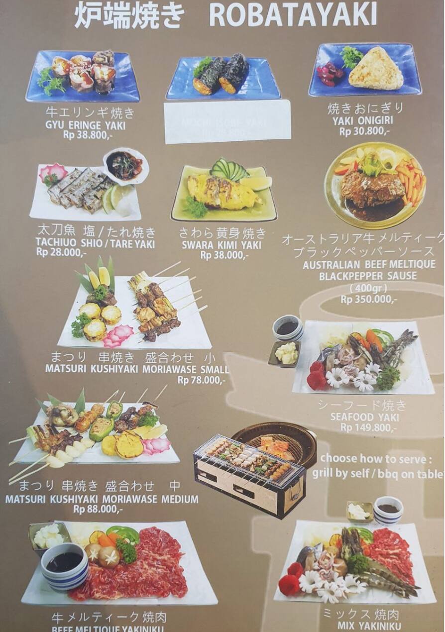Menu at Matsuri Jiro restaurant, Bandung