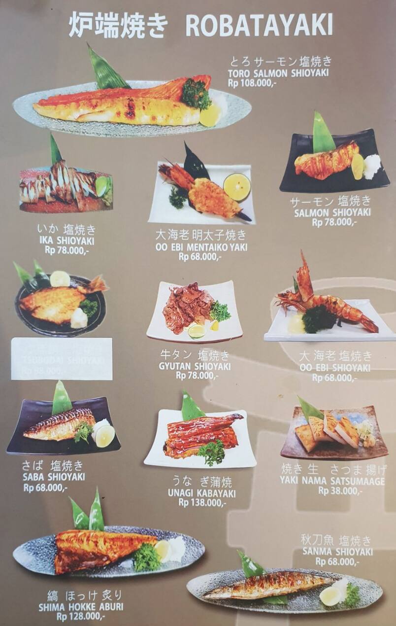 Menu at Matsuri Jiro restaurant, Bandung