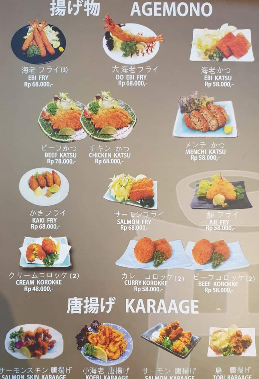 Menu at Matsuri Jiro restaurant, Bandung