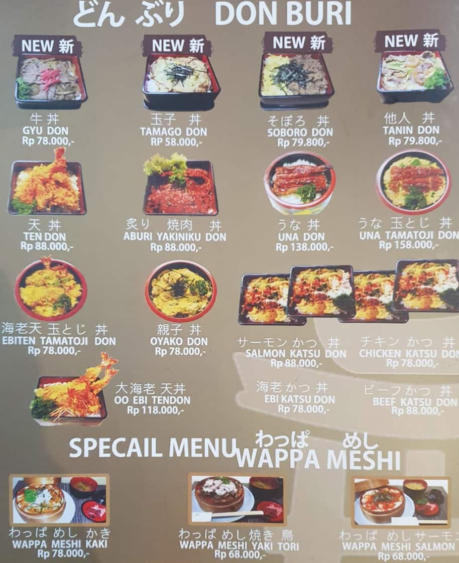 Menu at Matsuri Jiro restaurant, Bandung